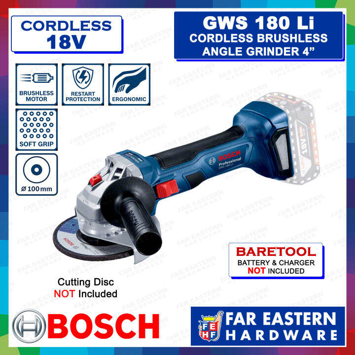 BOSCH GWS 180-LI Cordless Brushless Angle Grinder 4" (Baretool) RBPT18 ...