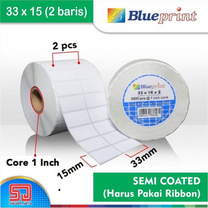 Blueprint Sticker Label 33 x 15mm x 2 Baris Semi Coated Stiker Barcode ...