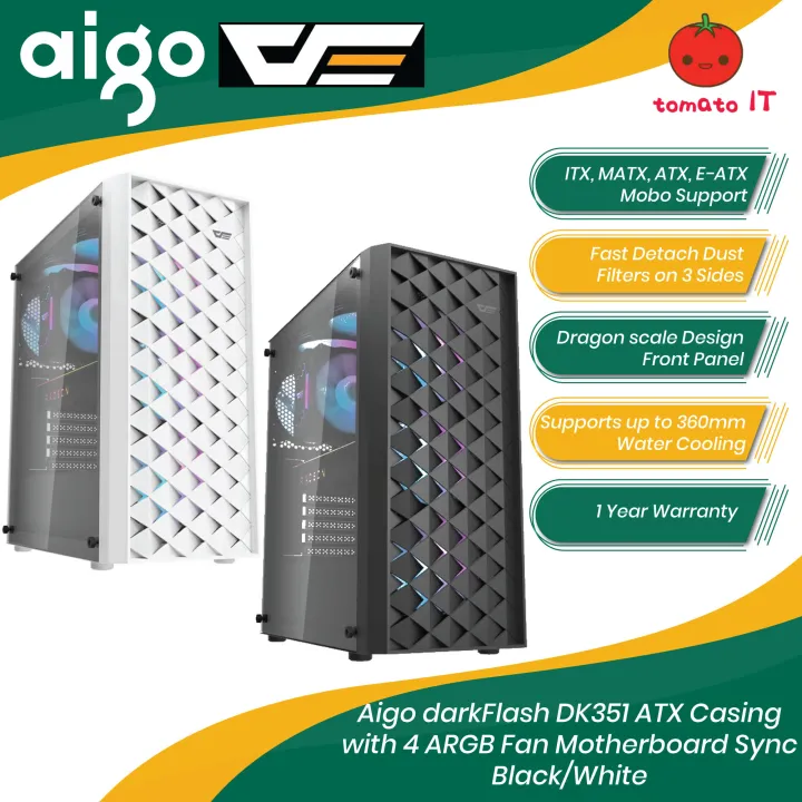 AIGO darkFlash DK351 ATX Casing with 4 ARGB Fan Motherboard Sync - Black/White | Lazada