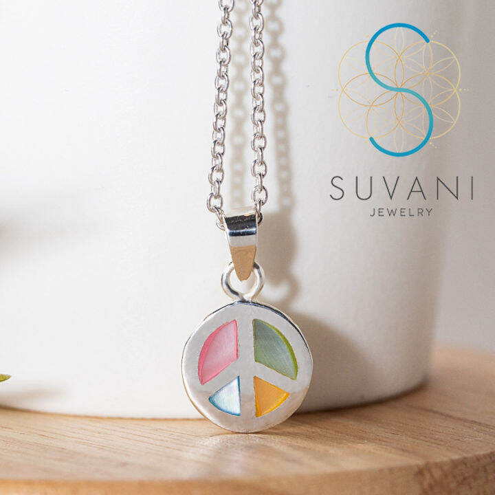 SUVANI เงินแท้ 92.5% จี้สัญลักษณ์แห่งสันติภาพ หรือ Peace ฝังด้วยเปลือก ...