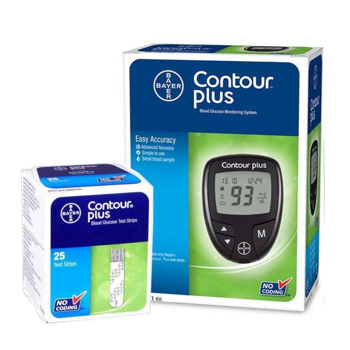 BAYER CONTOUR PLUS GLUCOSE METER + BAYER CONTOUR PLUS TEST STRIPS 25S ...