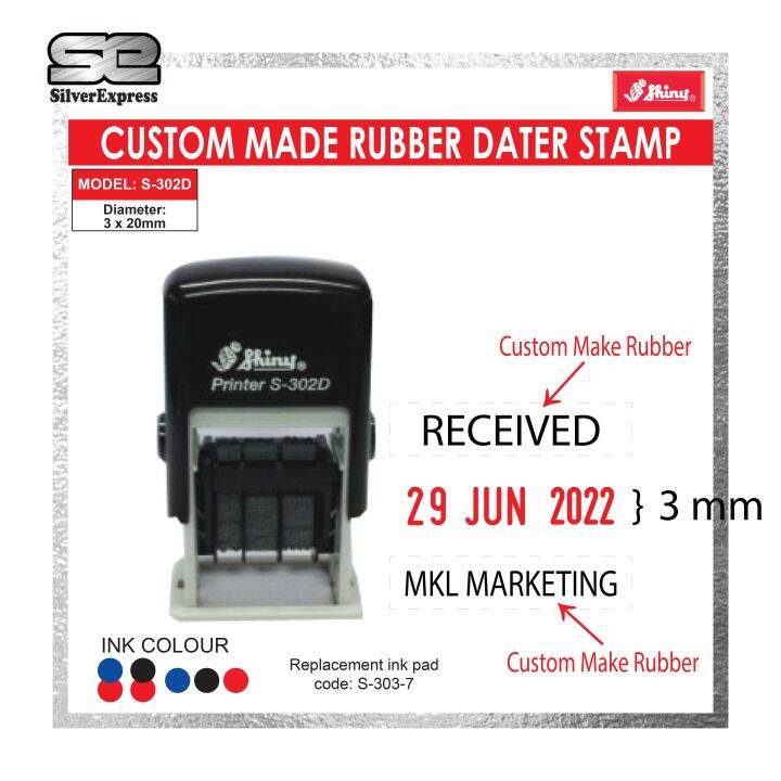 Custom Make rubber Mini dater stamp S-302D / Self Inking / Suitable for PAID, RECEIVED, CHECKED ...
