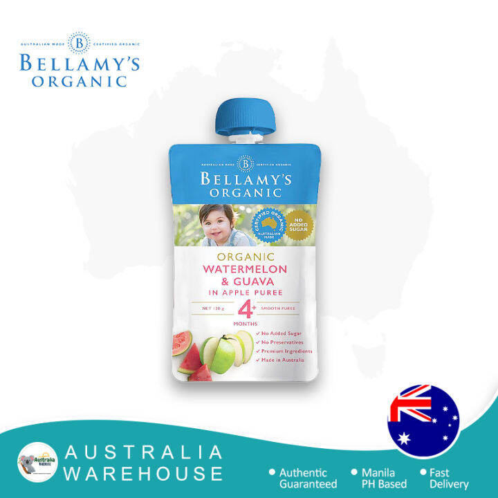Bellamys Organic Exotic Fruits Watermelon & Guava In Apple Puree 120g ...