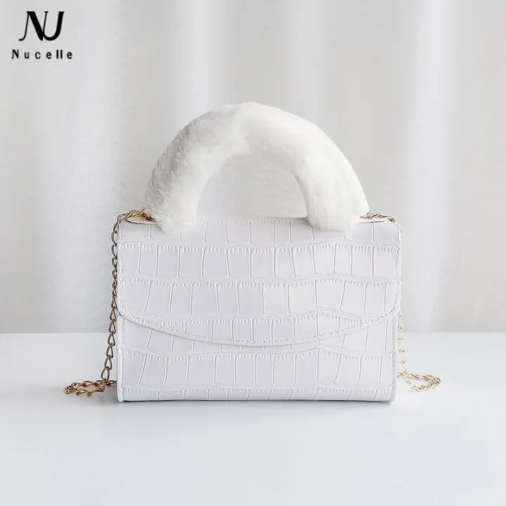 Nucelle Furry Ladies Cross Body Small Bag Stone Pattern Square Bag ...