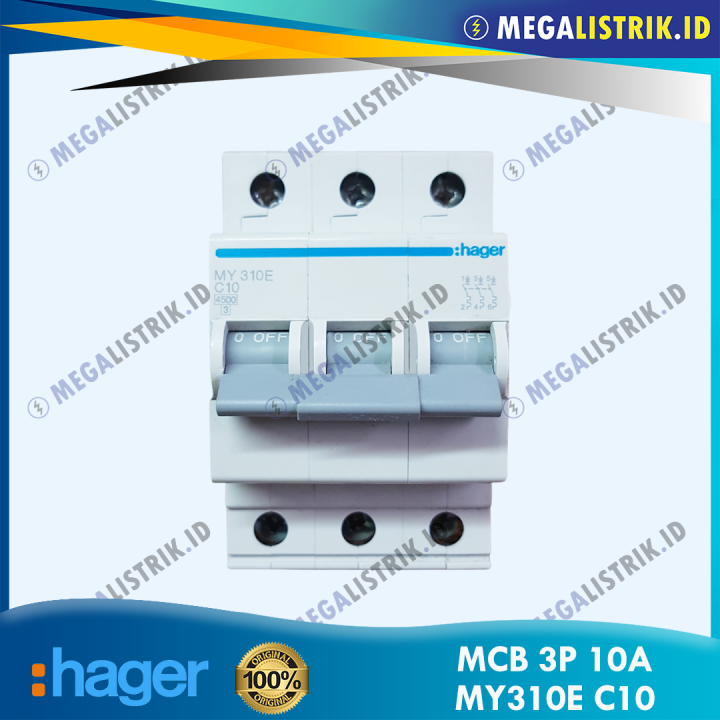 HAGER MCB 3P 10A / MINIATURE CIRCUIT BREAKER 3 PHASE 10 AMPERE / PEMUTUS ARUS LISTRIK 10 A 4.5KA ...