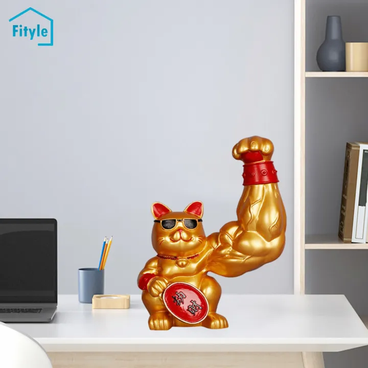 Fityle Money Cat Figurine Sculptures Welcoming Cat Waving Giant Arm Big ...