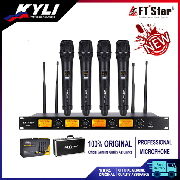 Wireless Microphone System, FT Star Pro 4-Channel UHF Cordless Mic Set With Four Handheld Mics ...