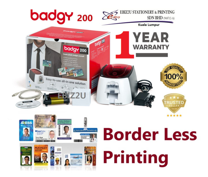 Badgy 200 ID Card Printer (The affordable card printing solution) Border Less printing (ID Card ...