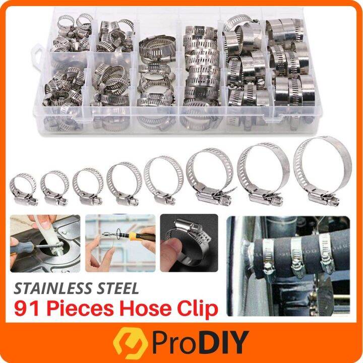 91 Pieces Stainless Steel Hose Clip Clamp Adjustable Hose Hoop Kit Pipe ...