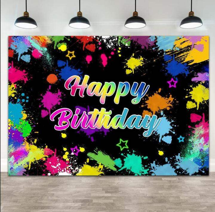 7x5ft Colorful Neno Glow Backdrop for Birthday Party Graffiti Paint ...