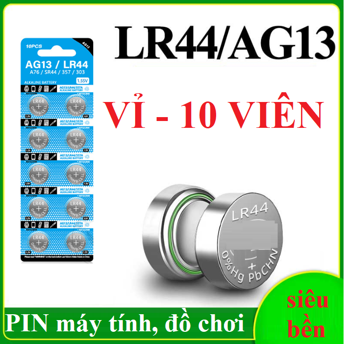 Vỉ 10 Pin cúc áo AG13/LR44 MỚi 100% độ bền cao không chảy nước hàng ...