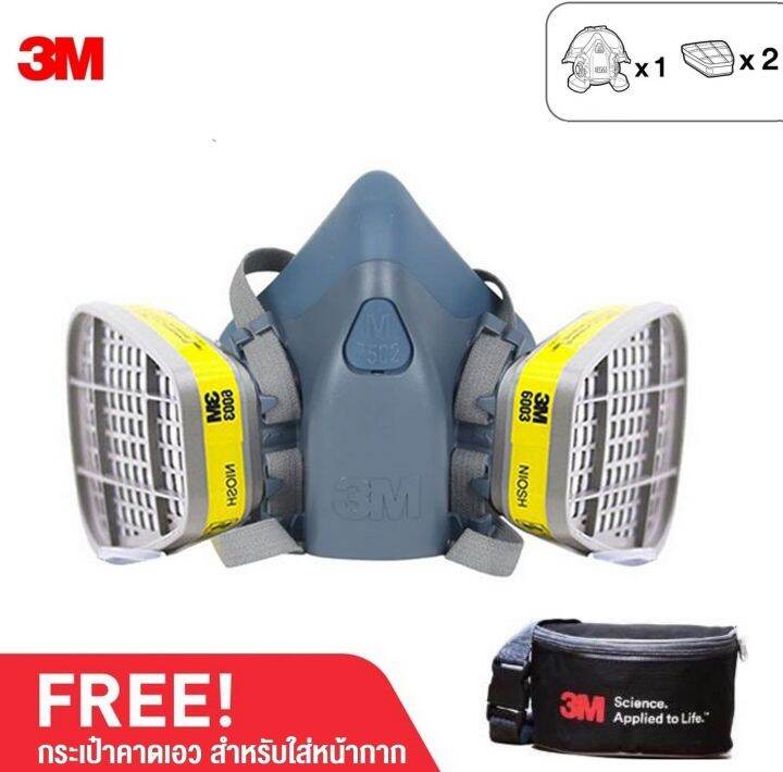 3M หน้ากากครึ่งหน้าชนิดไส้กรองคู่ 7501 7502 7503 พร้อมตลับกรอง 6003 ...