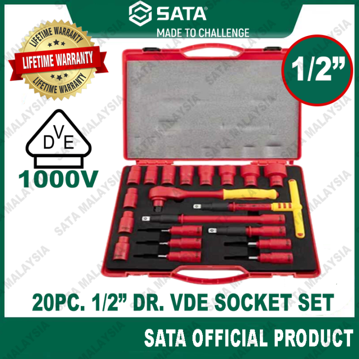 SATA 20Pc. 1/2" Dr. VDE Socket Set 09267 NEV Repair Tool Set VDE 1000V ...