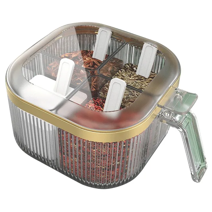 【new】 4 Grids Kitchen Seasoning Tank Household Kitchen Salt Msg Pepper ...