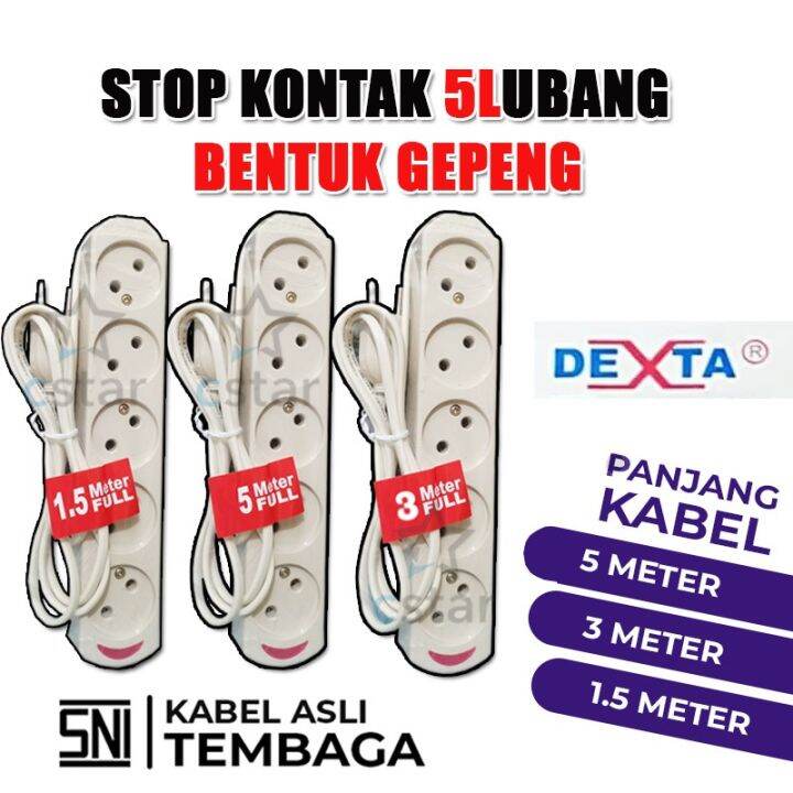 DEXTA Stop Kontak Gepeng SNI 3 5 1.5 Meter Full Kabel TERMINAL 2 3 4 ...