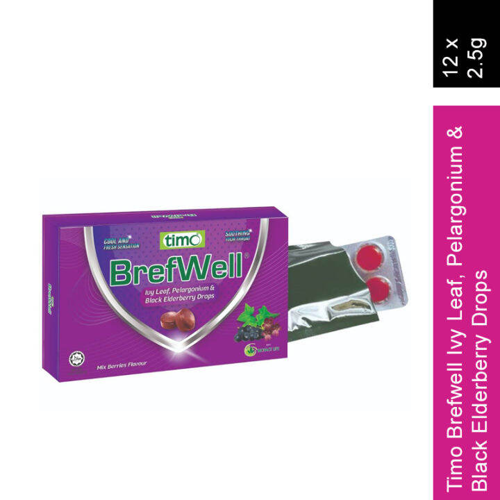 TIMO BREFWELL IVY LEAF, PELARGONIUM & BLACK ELDERBERRY DROPS 2.5G X 12 ...