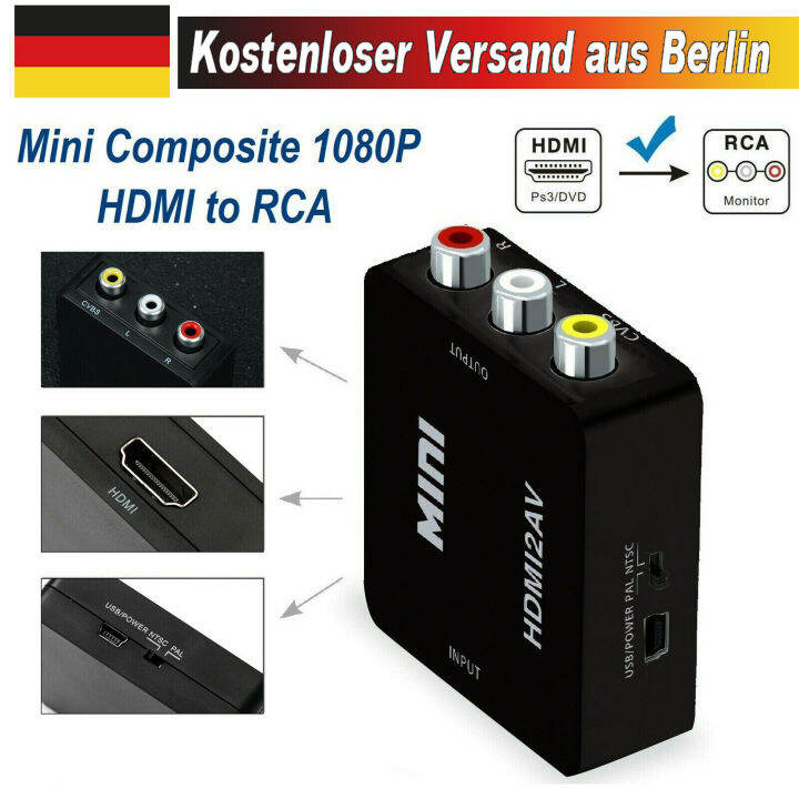 1080P Mini HDMI To RCA Audio Video AV CVBS Composite Converter Adapter ...