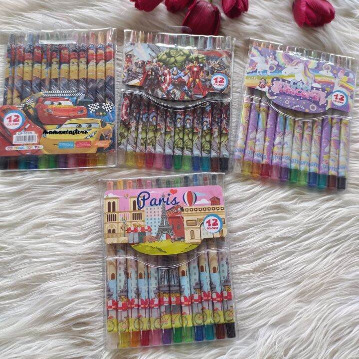 Krayon Putar Karakter Isi 12 Pcs Krayon Pewarna Gambar Alat Mewarnai ...