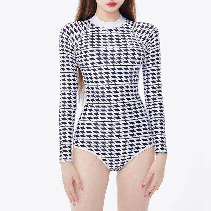 LYSEACIA ชุดว่ายน้ำแขนยาวเพรียวบางสำหรับผู้หญิงใส่ในฤดูร้อนป้องกันแสงแดดการเล่นเซิร์ฟการว่ายน้ำ ...