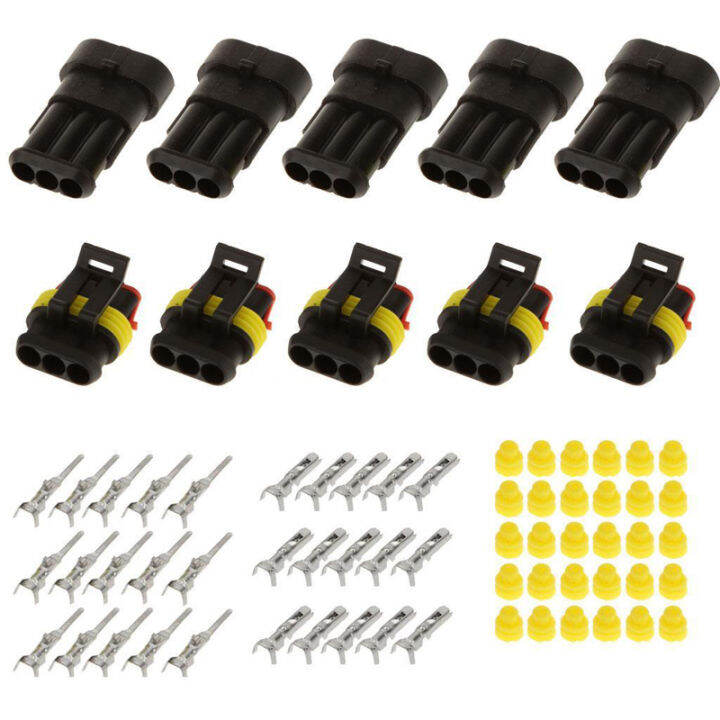 Unvug 5 Kits 3 Pin Way Waterproof Electrical Wire Connector Plug ...