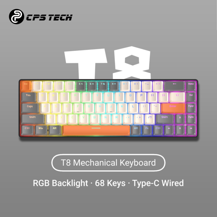 CPSTECH T8 Shimmer 68 Keys Mechanical Type-C Wired Gaming Keyboard ...