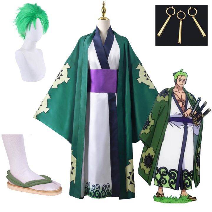 【Ready Stock😎】 Roronoa Zoro Cosplay Costume Anime One Wano Piece Kimono ...