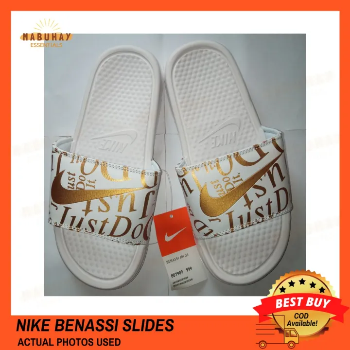OEM Nike Benassi Slides for Men Just Do It Check White/Gold | Lazada PH