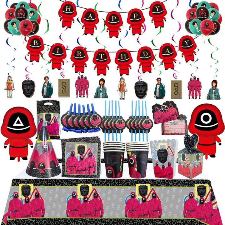 {hot} Squid Party Disposable Plate Balloon Hanging Spin Cake Flag Movie ...