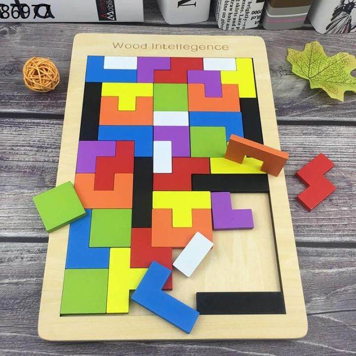 Wooden Intelligence Game Wood IQ Puzzle Jigsaw Tangram Creative Block ...