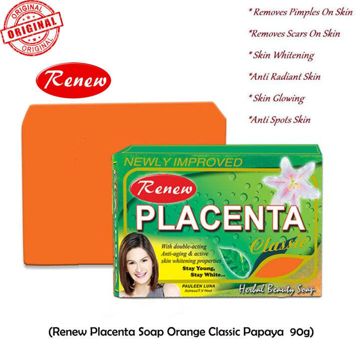 Renew Placenta Soap Soaps Classic Papaya Orange SMALL 90g AUTHENTIC SET ...