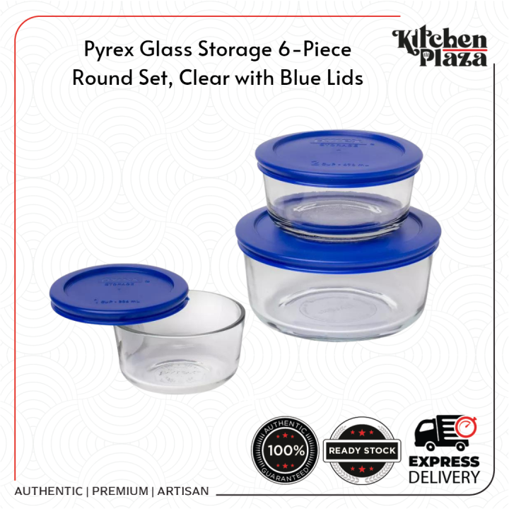 Pyrex Simply Store Glass Storage Food 6 Piece Set with Blue Lids | Lazada