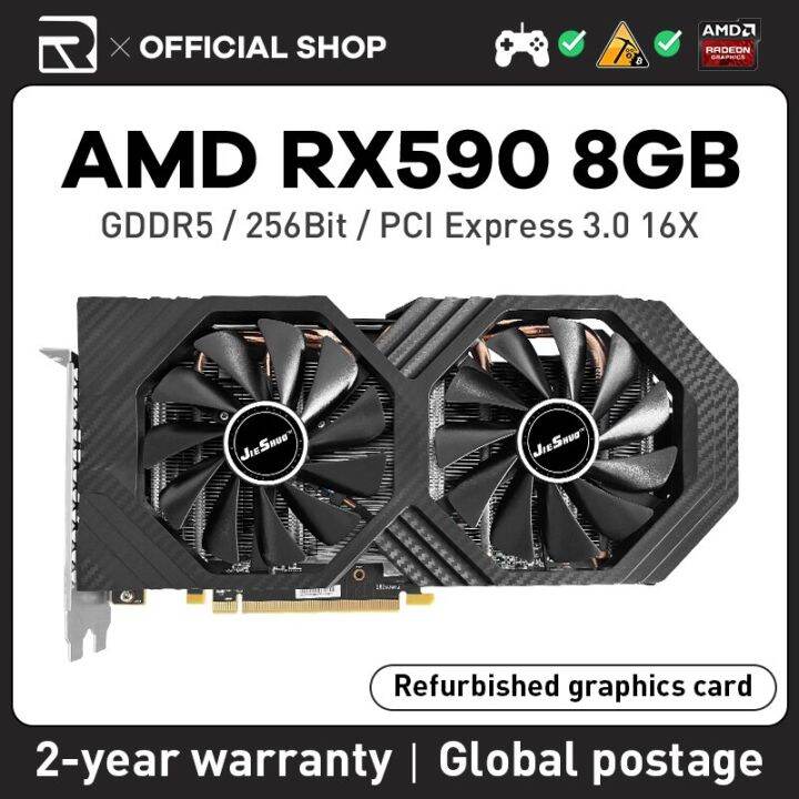 1 JIESHUO RX 590 8G AMD Radeon การ์ดจอสำหรับ GDDR5 GPU RX590การ์ดแสดงผล ...