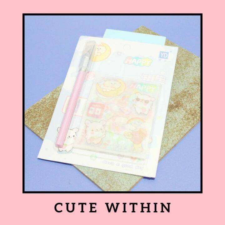 Paket Sticker Label + Free Pisau Potong YDXKKD01 - PINK HIJAU RANDOM ...