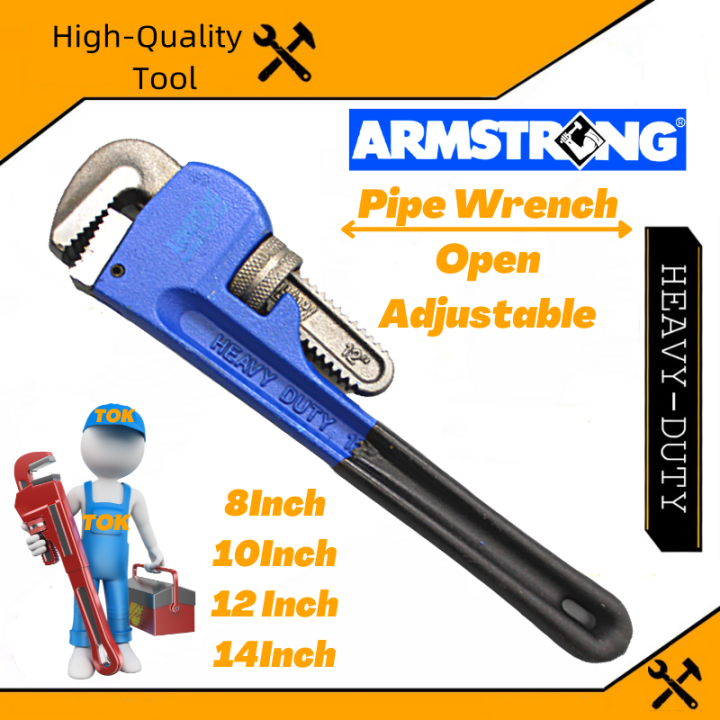 ARMSTRONG Plumber Pipe Wrench Open Adjustable Heavy Duty 8 ,10 ,12 Inch ...