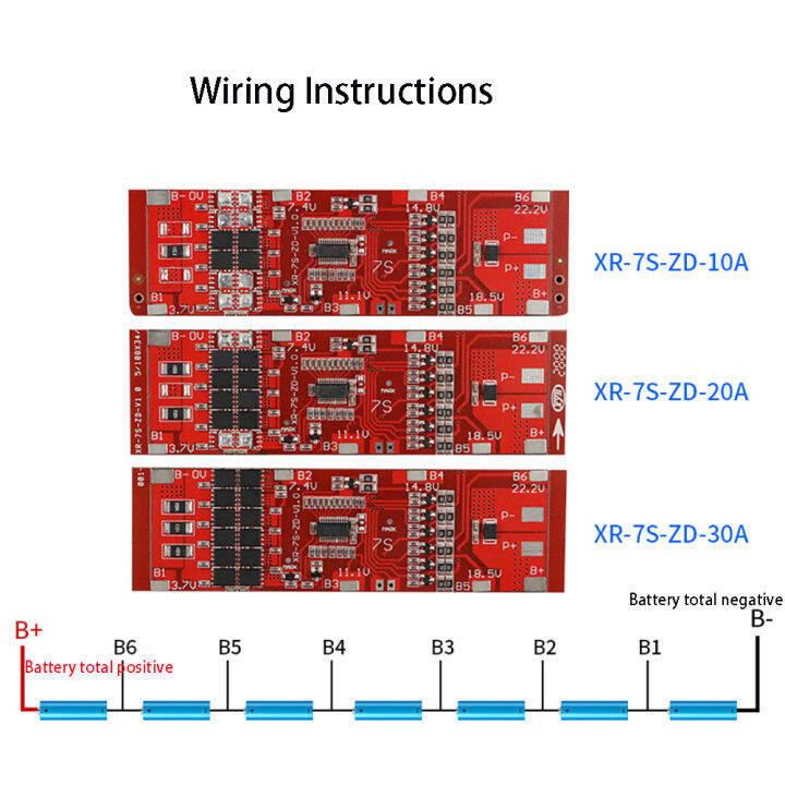 BMS 7S 24V 10A 15A 20A 30A 18650 Lithium Battery Protection Board with ...
