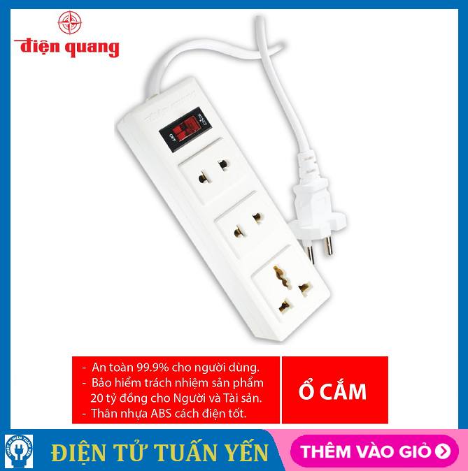 Ổ Cắm Điện Quang ĐQ 002A-02 3 lỗ 2 chấu dây dài 2M và 5M (trắng) - Hàng chính hãng | Lazada.vn