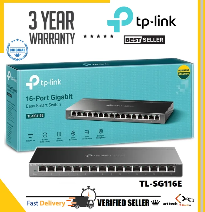TP-LINK TL-SG116E 16-PORT GIGABIT UNMANAGED PRO SWITCH WITH 16 10/100/1000MBPS RJ45 PORTS AND ...