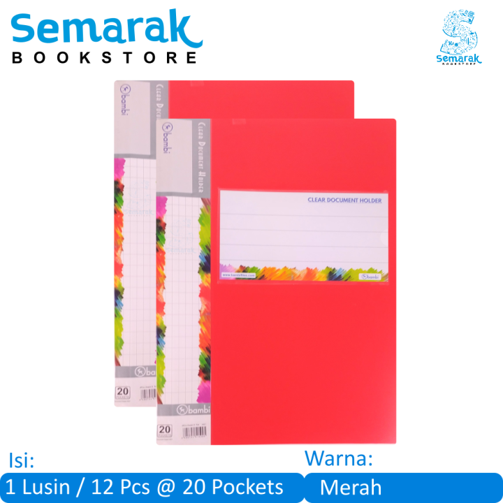 Bambi 4421 Clear Document Holder Map Dokumen Folio 20 Pockets - Red [1 ...