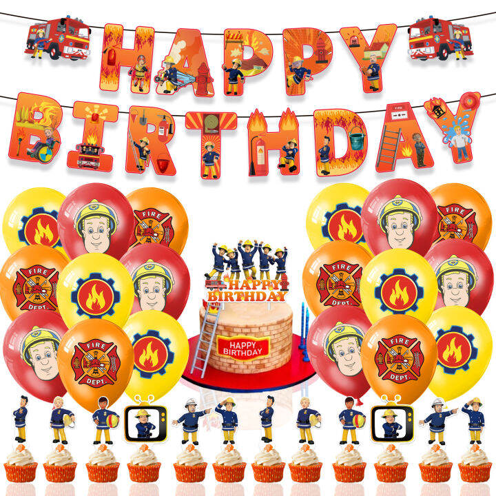 Fireman Sam Theme Birthday Party Decorations Happy Banner Cake Toppers ...