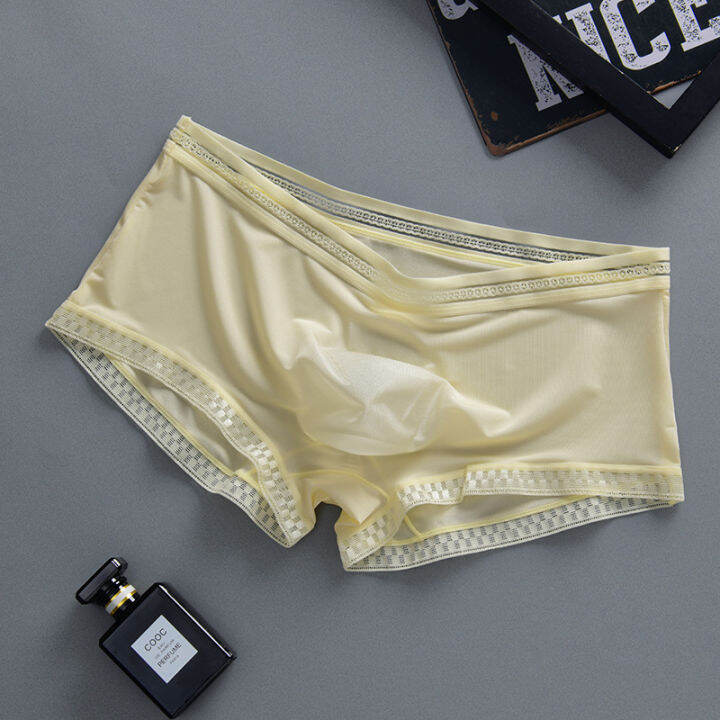 MARK LEE 3D Lace Panties Men Summer Translucent Ice Silk Boxer Sexy Men ...