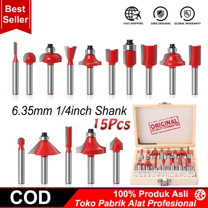 COOFARI Mata Mesin Profil Router Bit Set 15 Pcs 1/4" Untuk Membentuk ...