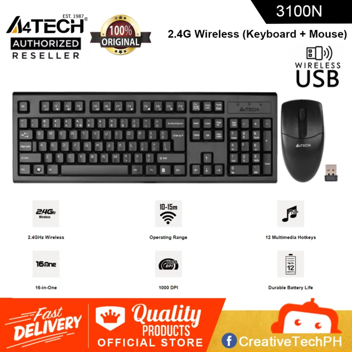 A4TECH 2.4G Wireless (Keyboard + Mouse) Multimedia Desktop 3100N | Lazada PH