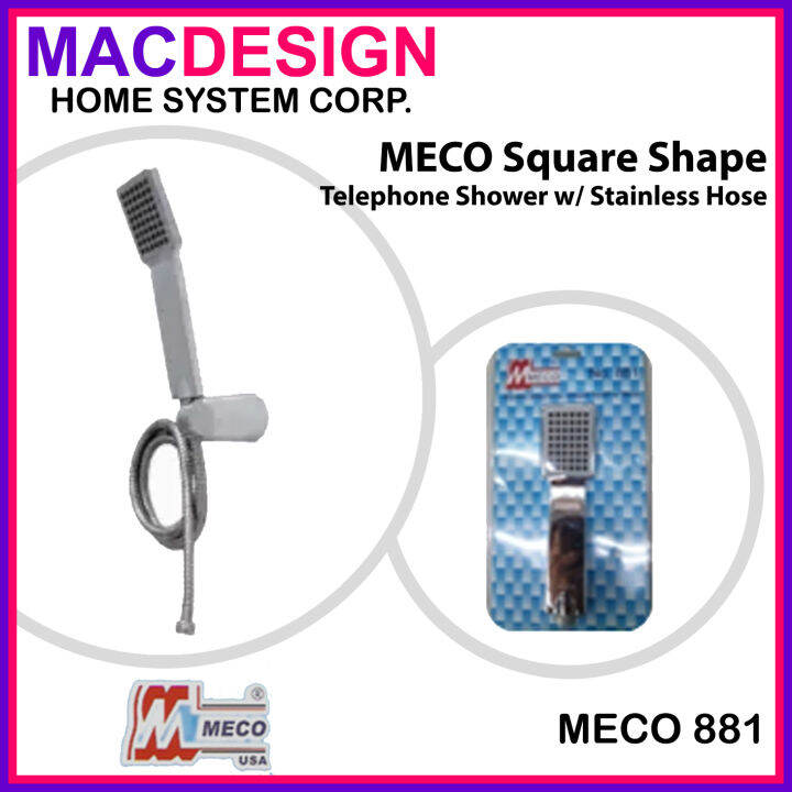 MECO 881 SST SQUARE SHAPED TELEPHONE SHOWER HEAD 200MM W/ SST HOSE HIGH ...