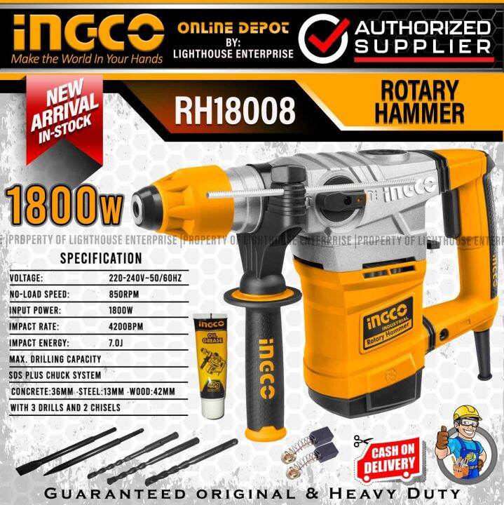 INGCO Industrial 1800W Rotary Hammer / Hammer Drill SDS Plus Chuck ...