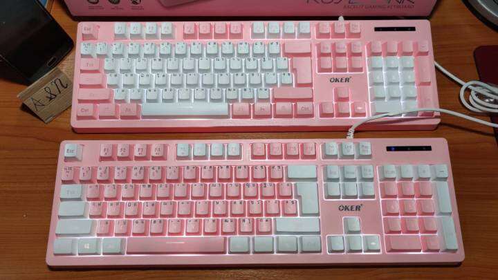 คีย์บอร์ดสีชมพู คีย์บอร์ดเกมมิ่ง Keyboard Gaming Oker KB-911 / KB-912 ...