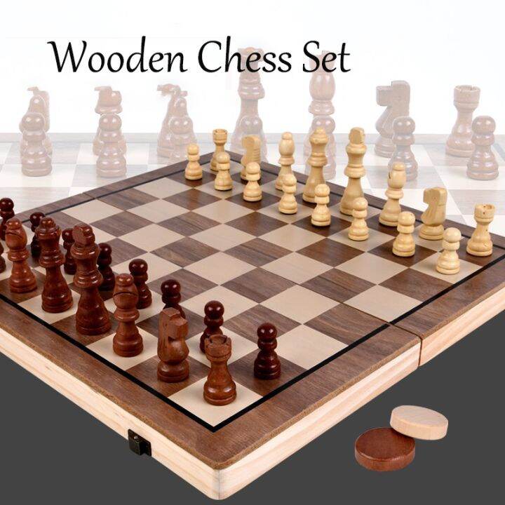 Folding Wooden Chess Board Pieces Set Board Game International Chess ...