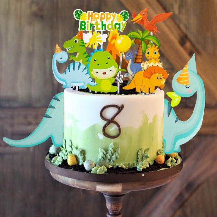 Cartoon Dinosaur Cake topper set Dino Theme Birthday Party Cake ...