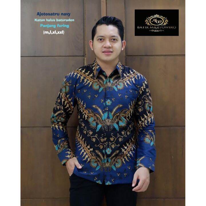 AJOTOSATRU NAVY MARTOWIRO KEMEJA BATIK PRIA LENGAN PANJANG PENDEK LAPIS ...