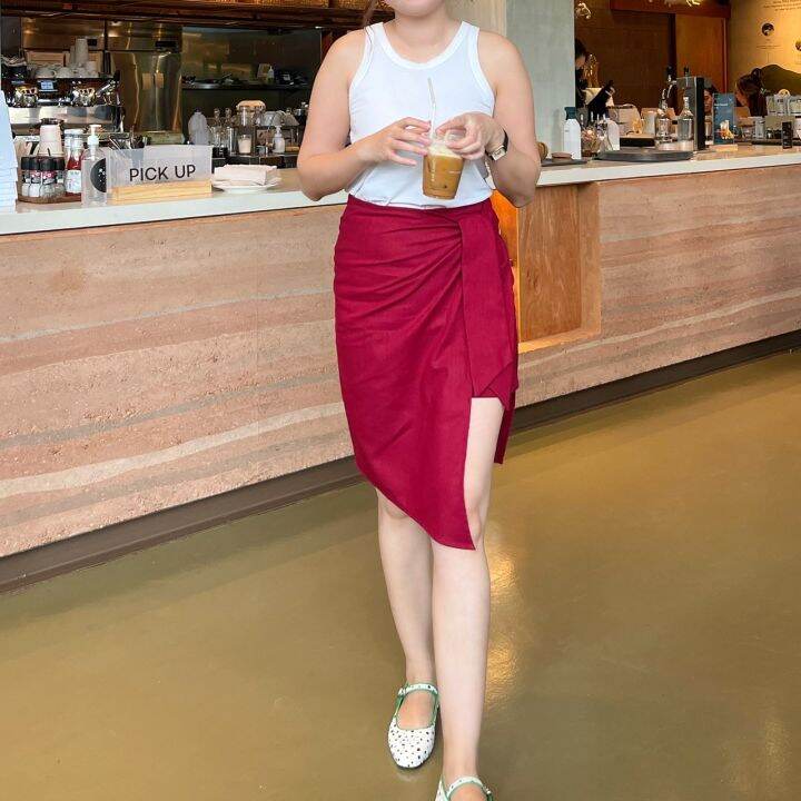 HERDAILY STUDIO linne skirt - cherry | Lazada.co.th