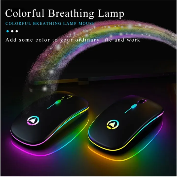 Silent Wireless Mouse 1600DPI RGB LED Backlit Rechargeable Gaming Mouse ...